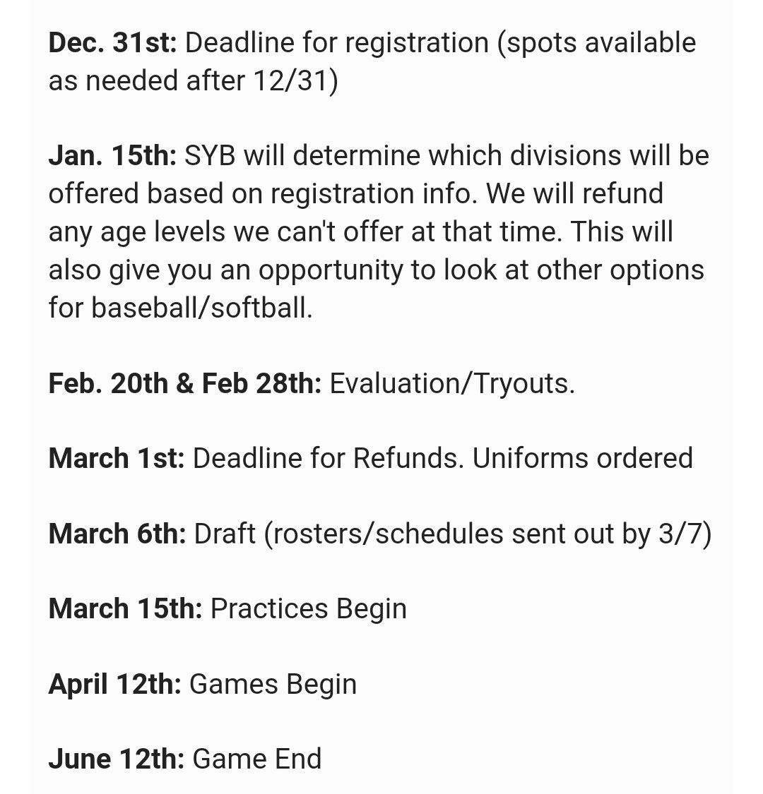 Timeline - Sultan Youth Baseball